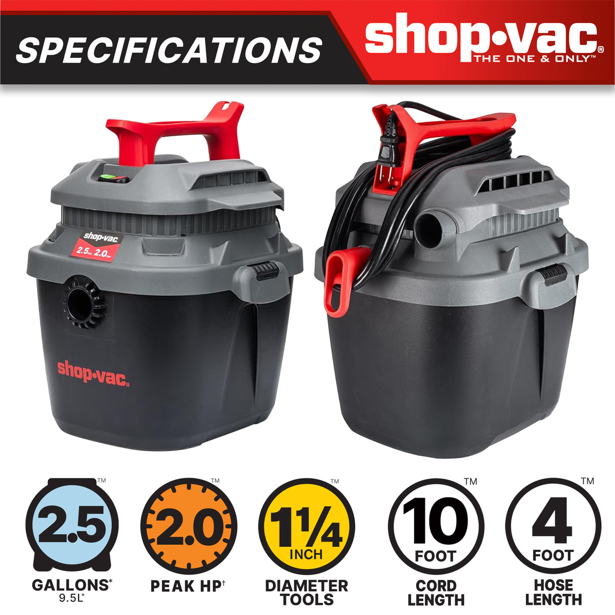 Shop-Vac® 2.5 Gallon 2.0 Peak HP Square Wet/Dry Vacuum | Shop-Vac Store