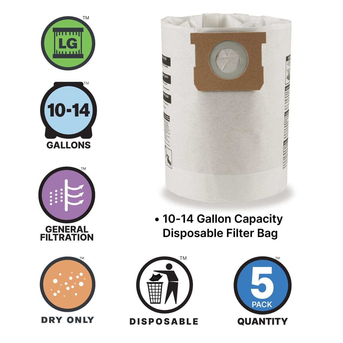 Shop-Vac 10-14 Gallon Disposable Filter Bags (5 pack) | Shop-Vac Store