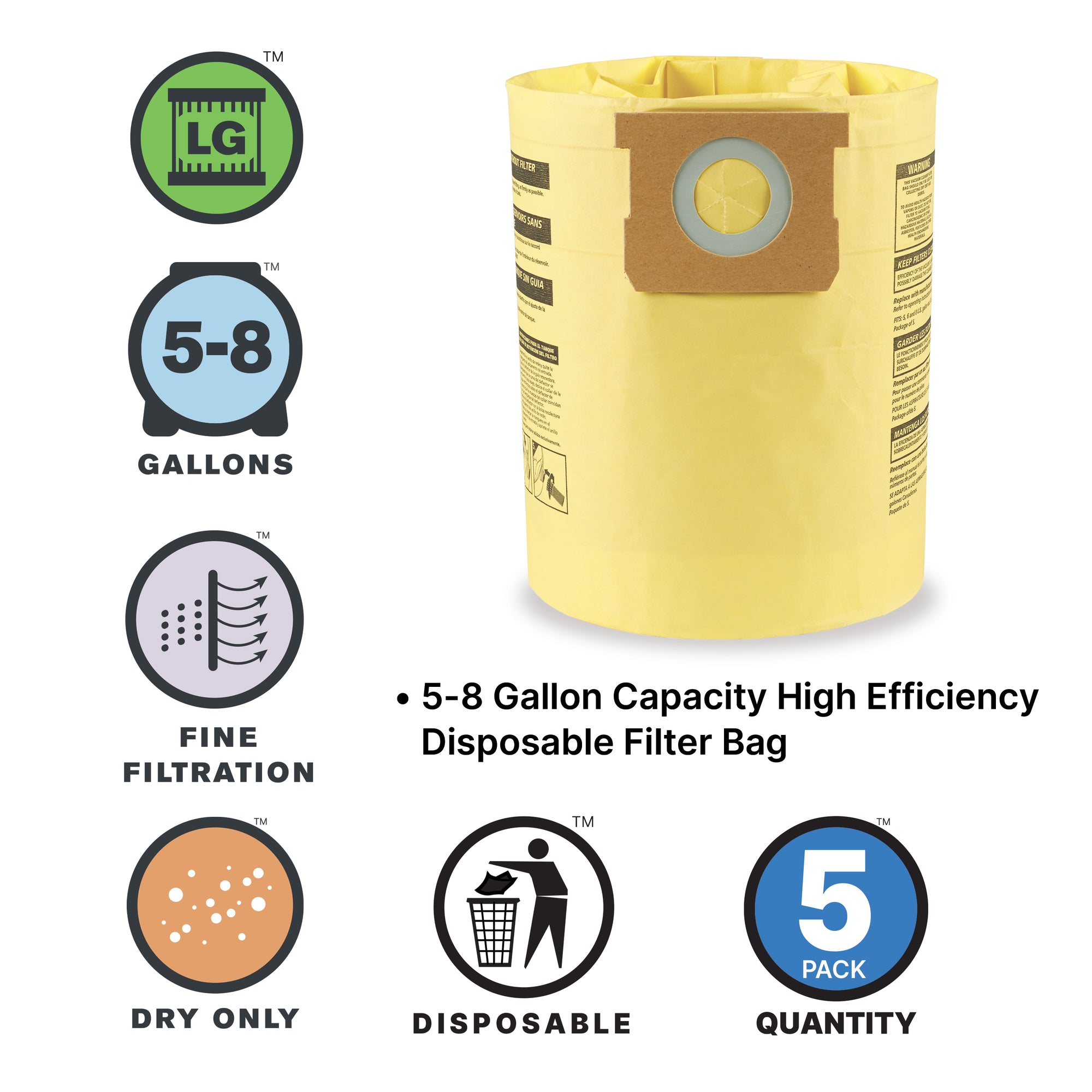 Shop-Vac® 5-8 Gallon High Efficiency Disposable Filter Bags | Shop-Vac ...