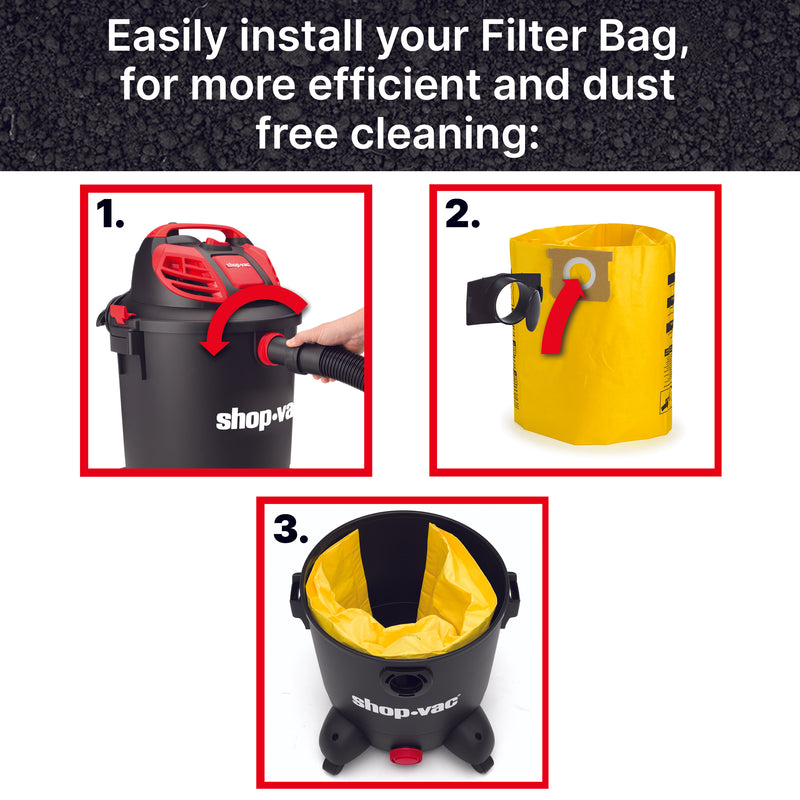 Shop-Vac 10-14 Gallon High Efficiency Disposable Filter Bags (5 pack ...