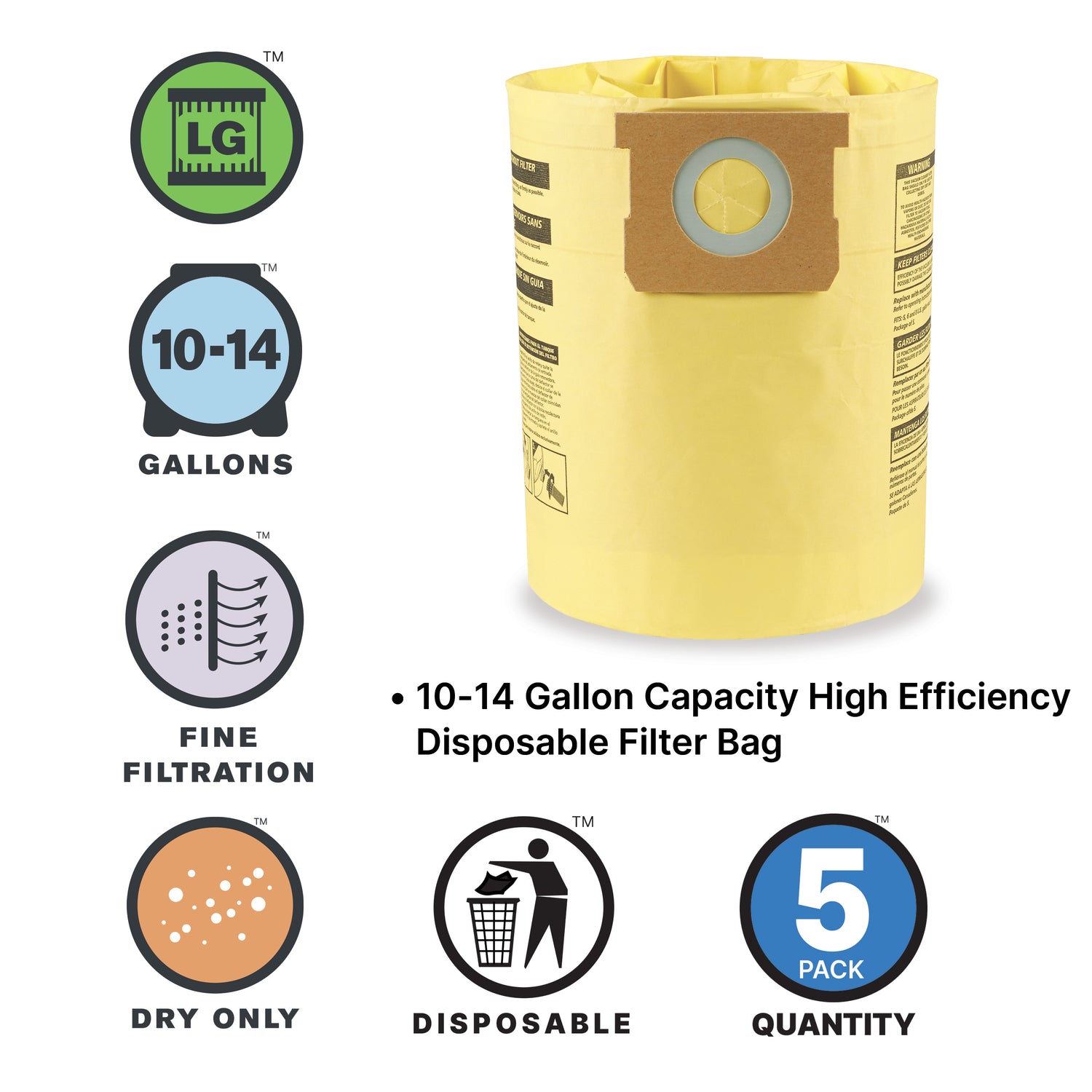 Shop-Vac 10-14 Gallon High Efficiency Disposable Filter Bags (5 pack ...