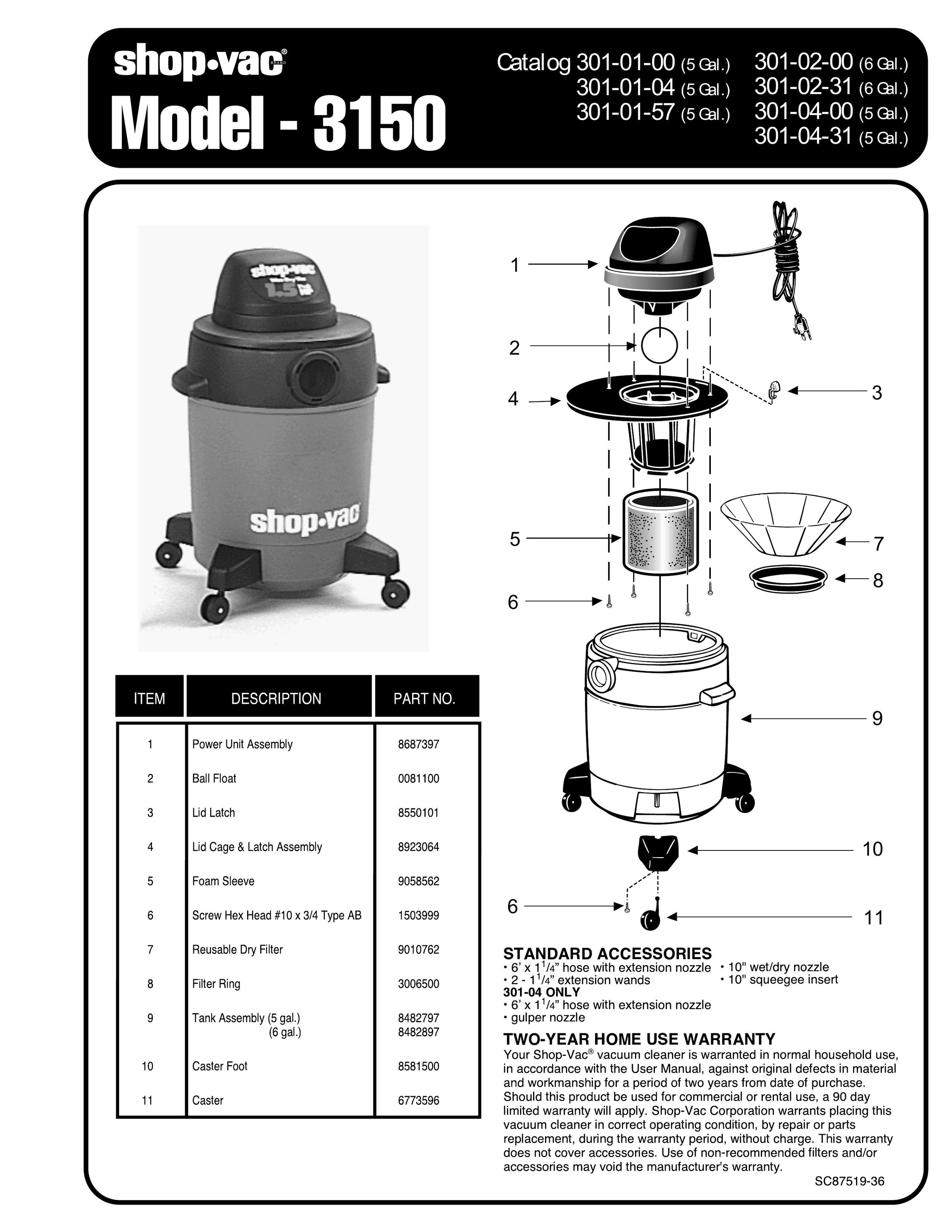 Shop-Vac Parts List for 3150 Models (5 & 6 Gallon* Vacs) | Shop-Vac Store