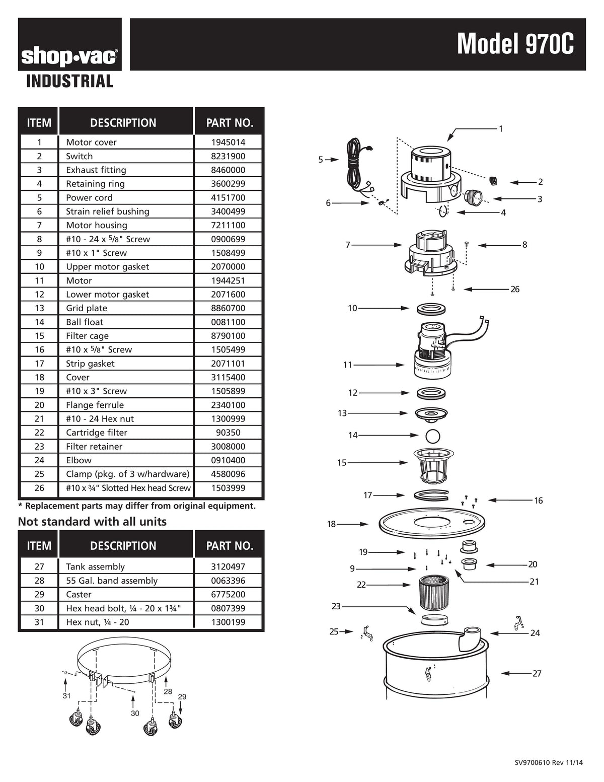 Shop-Vac Parts List for 970C Models (Two-Stage Head Assembly) | Shop ...